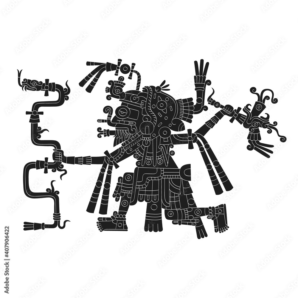 vector image with Aztec god Tlaloc.God of the rain and water for your ...