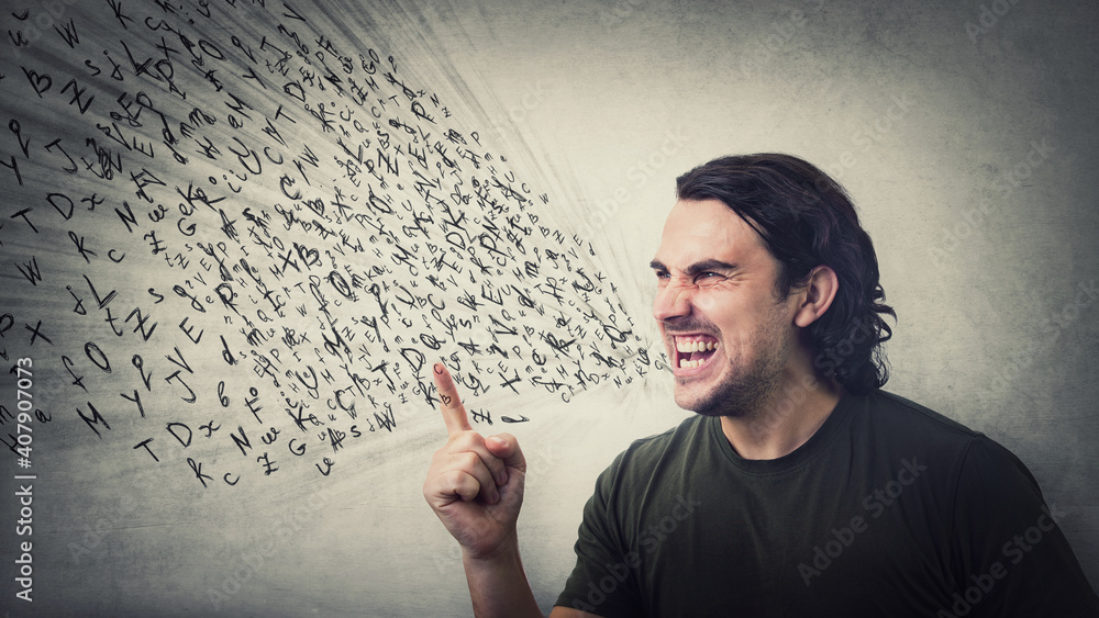 Angry man reacting furious clenching teeth screaming and shaking his ...