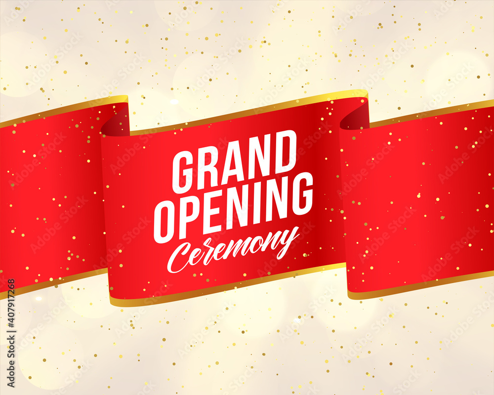 grand opening red ribbon banner design template Stock Vector | Adobe Stock