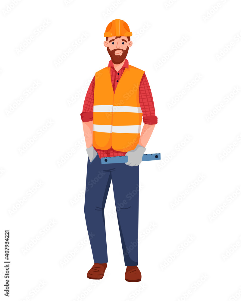 Vector illustration of a full-length male worker wearing a orange ...