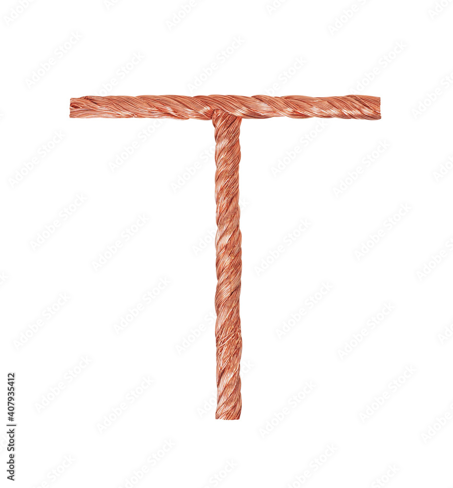 Letter T made of copper wire isolated on white background Stock Photo ...