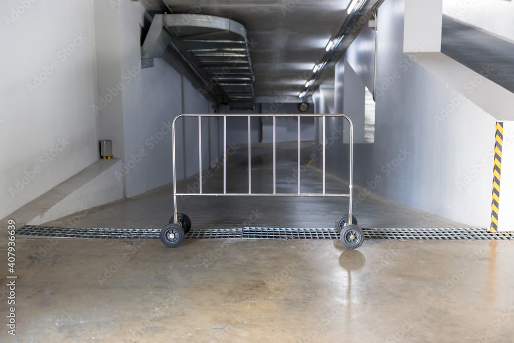 Metallic barrier for security in front of the entry way. Steel barrier ...