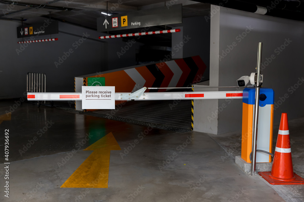 Car park barrier, automatic entry system. Security system for building ...