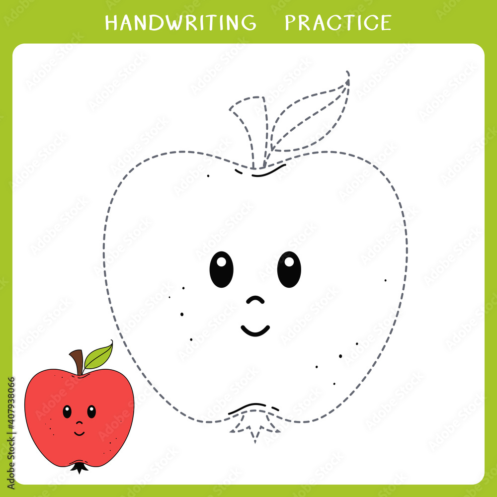 Handwriting practice sheet. Simple educational game for kids. Cute ...