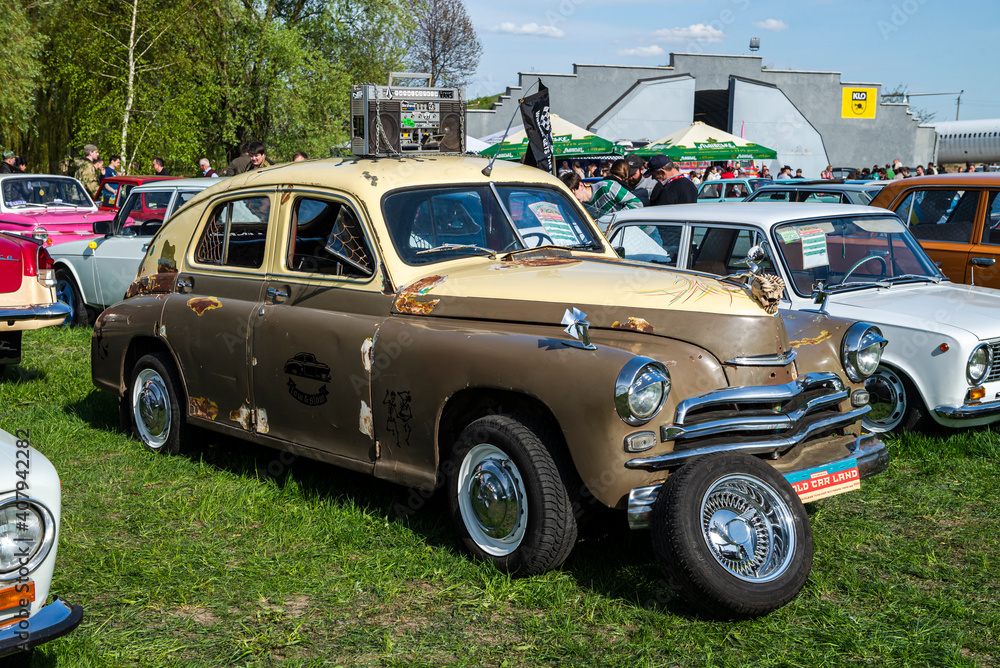 Old car soviet USSR Volga at Old car land festival in Kiev, Ukraine may ...