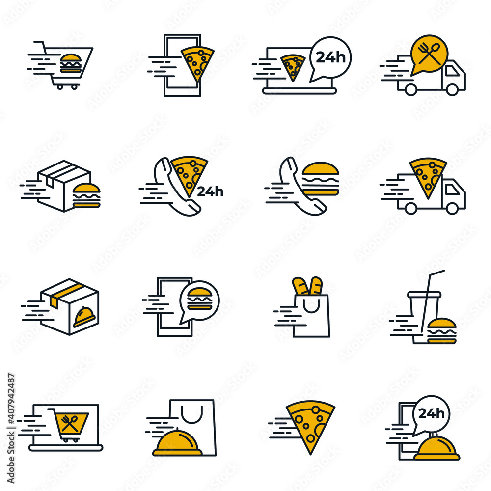Food delivery set icon template color editable. contactless delivering ...