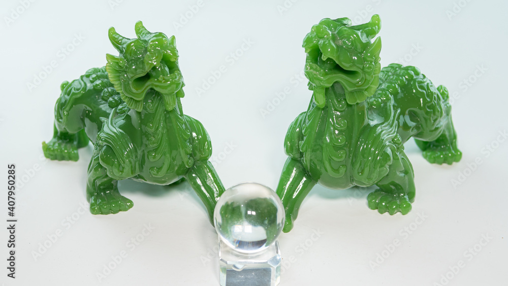 Pixiu or Pi Yao made from jade. Auspicious stuffed animal for worship ...