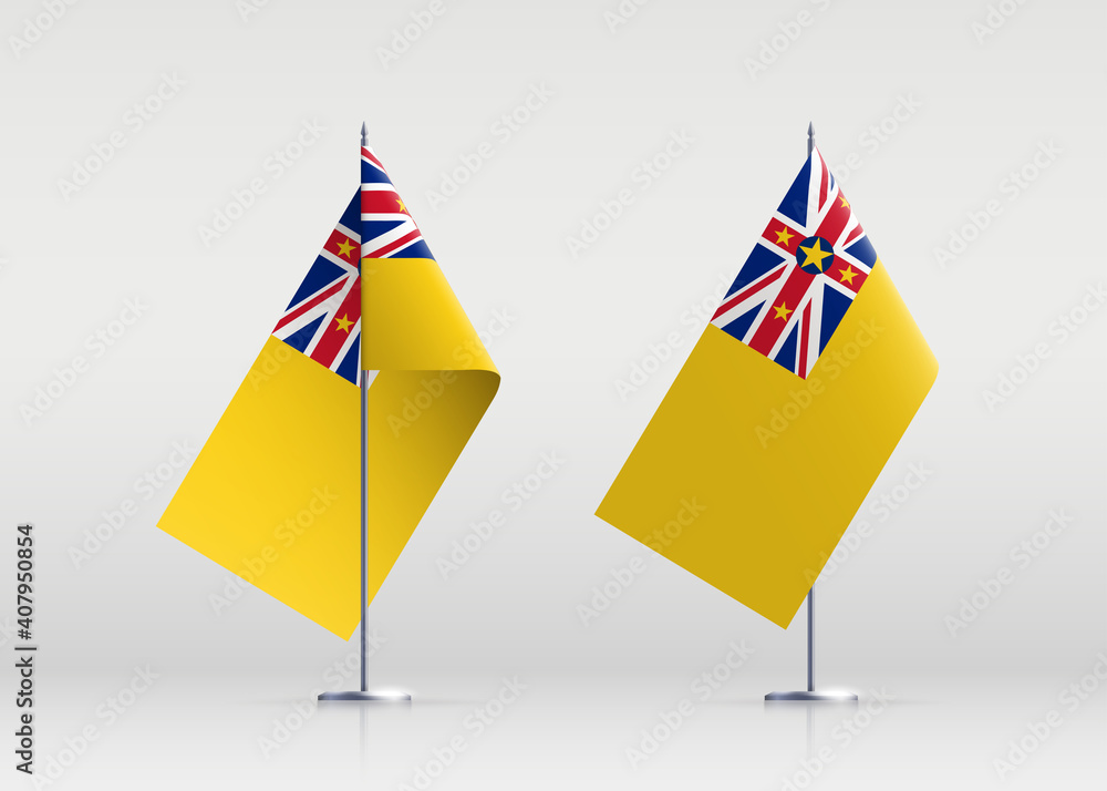 Niue flag state symbol isolated on background national banner. Greeting ...