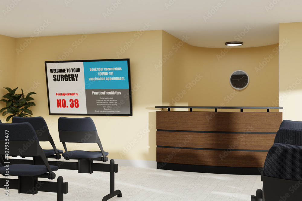 Interior Empty Doctor Surgery Waiting Room with Covid Vaccination on ...