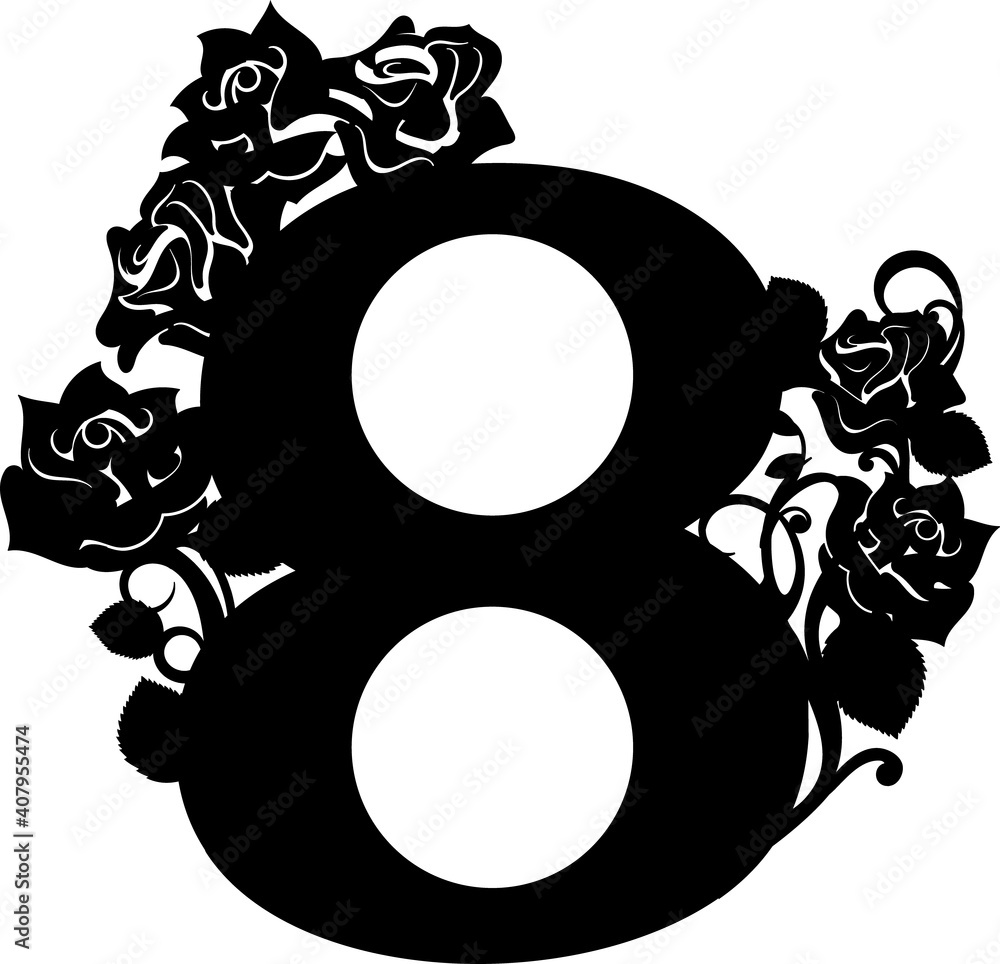 Number eight in roses. Charmed with roses on March 8. Branch of roses ...