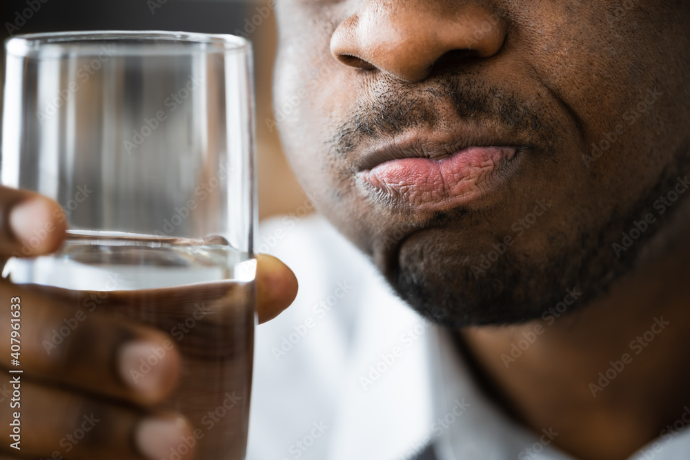 Water Mouth Gargle And Rinse. African American Man Stock Photo | Adobe ...