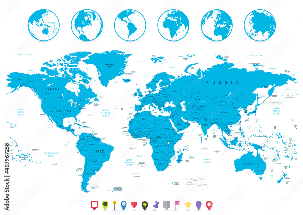 World Map and navigation icons Stock Vector | Adobe Stock