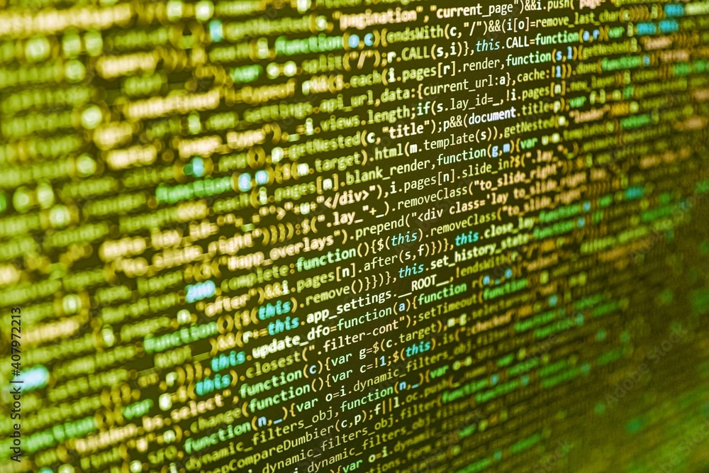 Computer script coding source code on desktop monitor. Monitor closeup of function source code ...