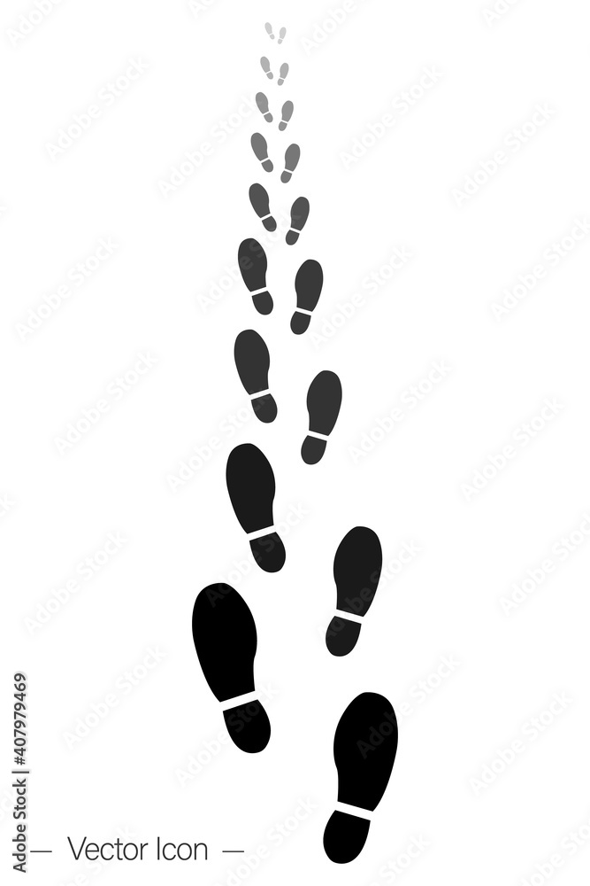 Human footprint walking away. Foot pattern icon. Perspective footpath ...