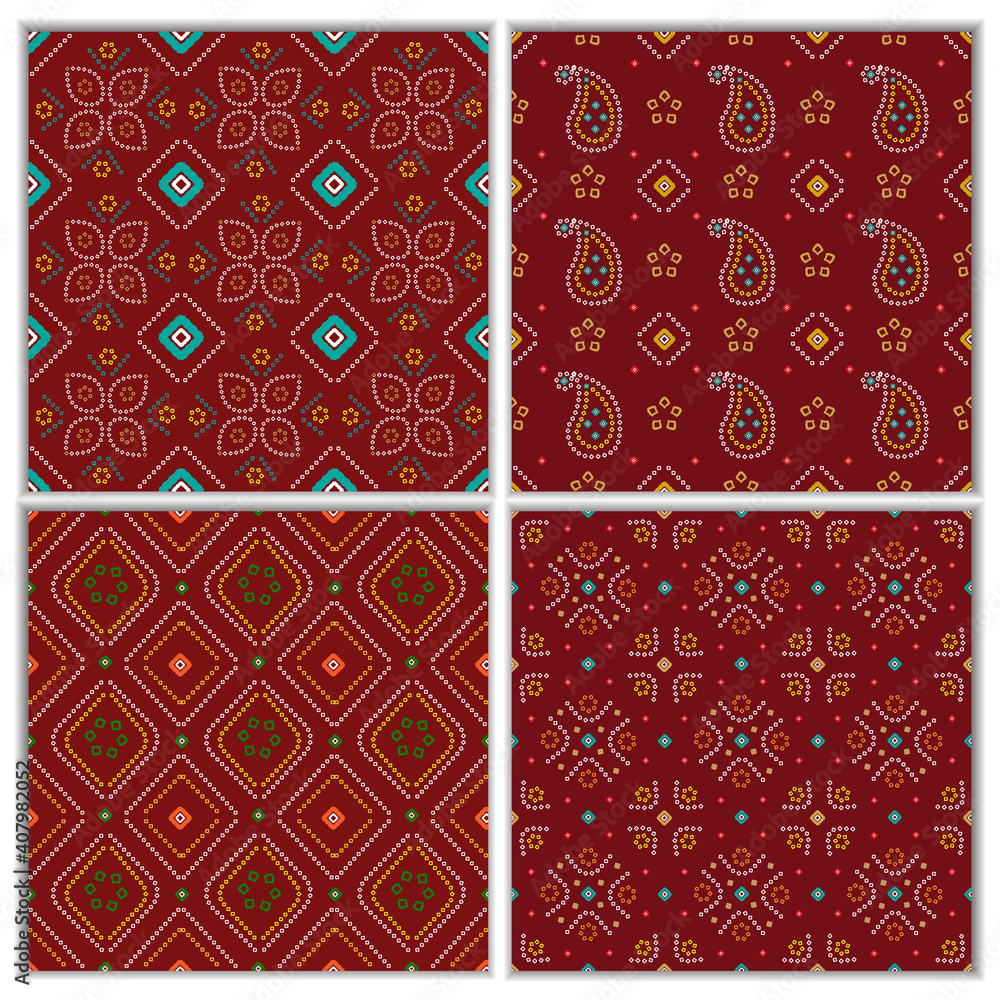 Set of four beautiful Bandhani designs on red Stock Vector | Adobe Stock