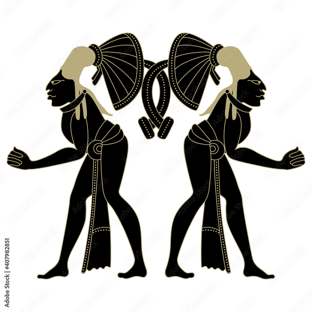 Symmetrical design with two dancing Indian men. Native American ...