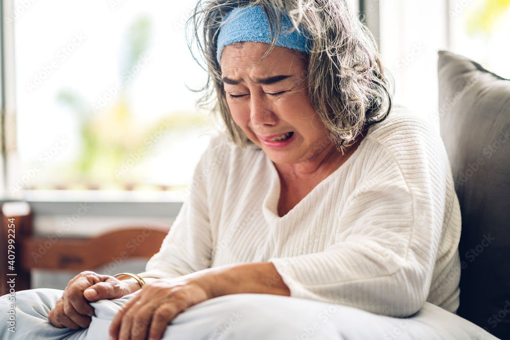 Portrait of depressed senior old adult elderly sad stressed asia women ...