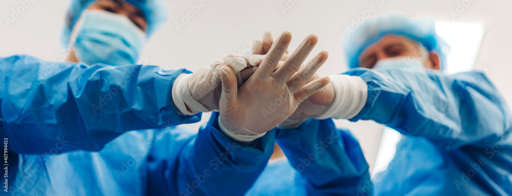 Portrait of group successful professional anesthesiologist doctor ...