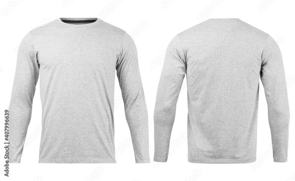 Grey T shirt long sleeves mockup front and back used as design template ...