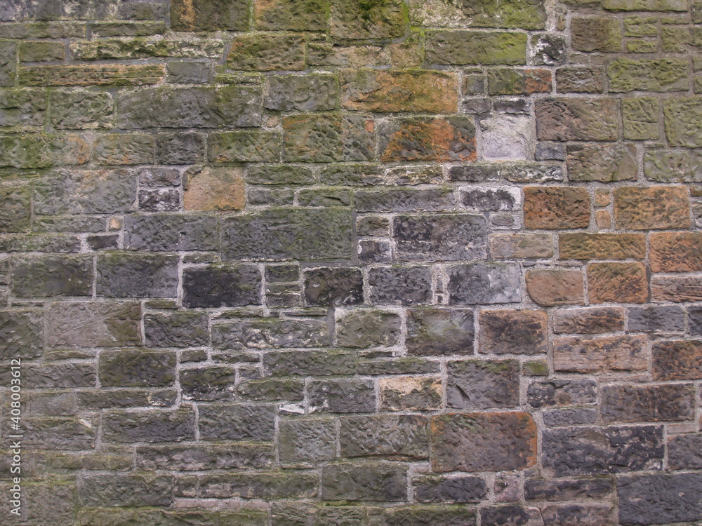 Old Stone Wall. Selection of sized handmade masonry blocks covered with ...