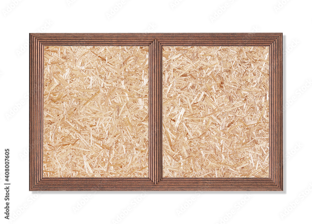 Wooden frame with plywood on the frame isolated on white background ...