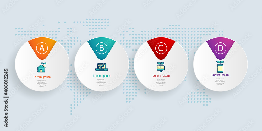 abstract horizontal timeline infographics 4 steps with world map for ...