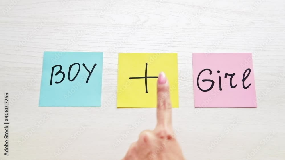 Sign mark. Couple relationship. Conceptual love. Female hand pointing ...