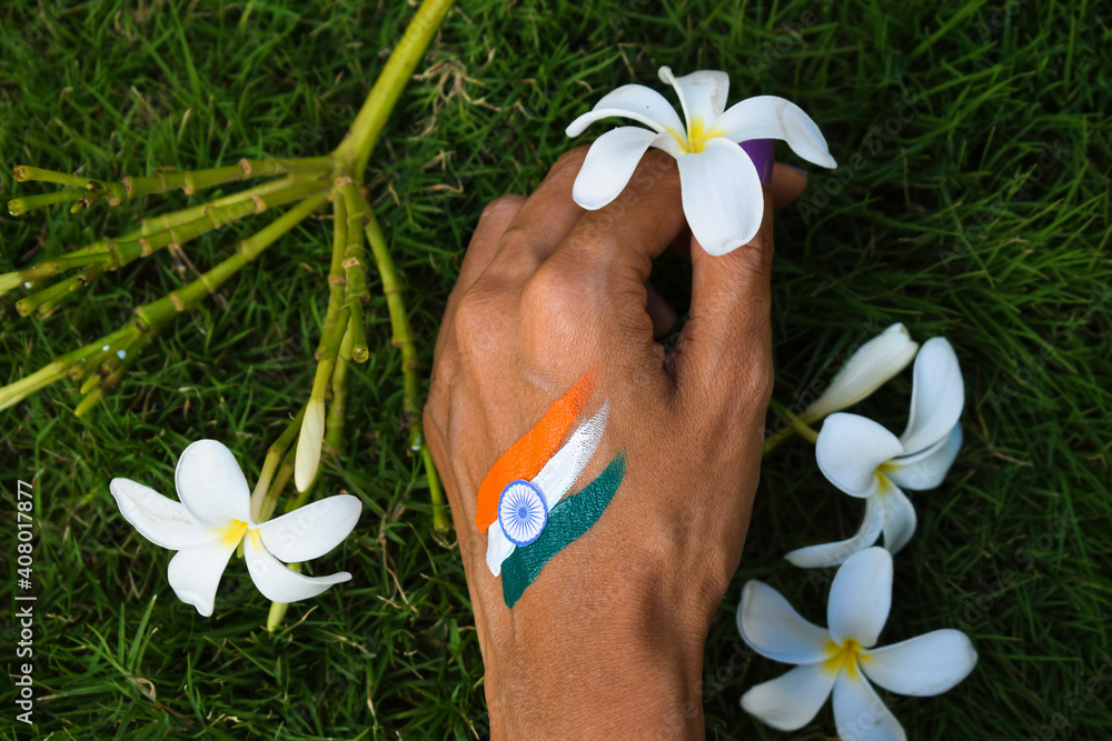 Female with Indian flag tri color tattoo on back of hand on occasion of ...