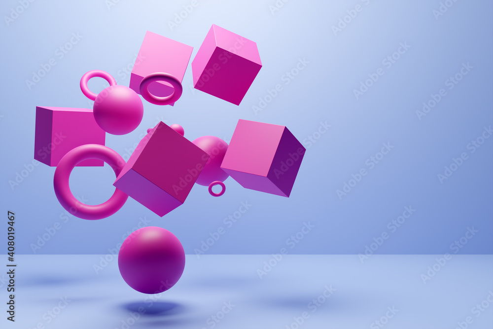 Close-up 3d pink and blue illustration. Different geometric shapes ...