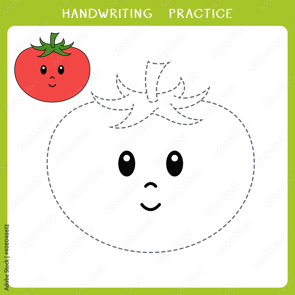 Handwriting practice sheet. Simple educational game for kids. Cute ...