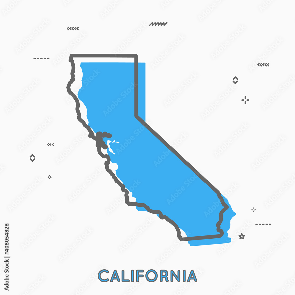 California map in thin line style. California infographic map icon with ...