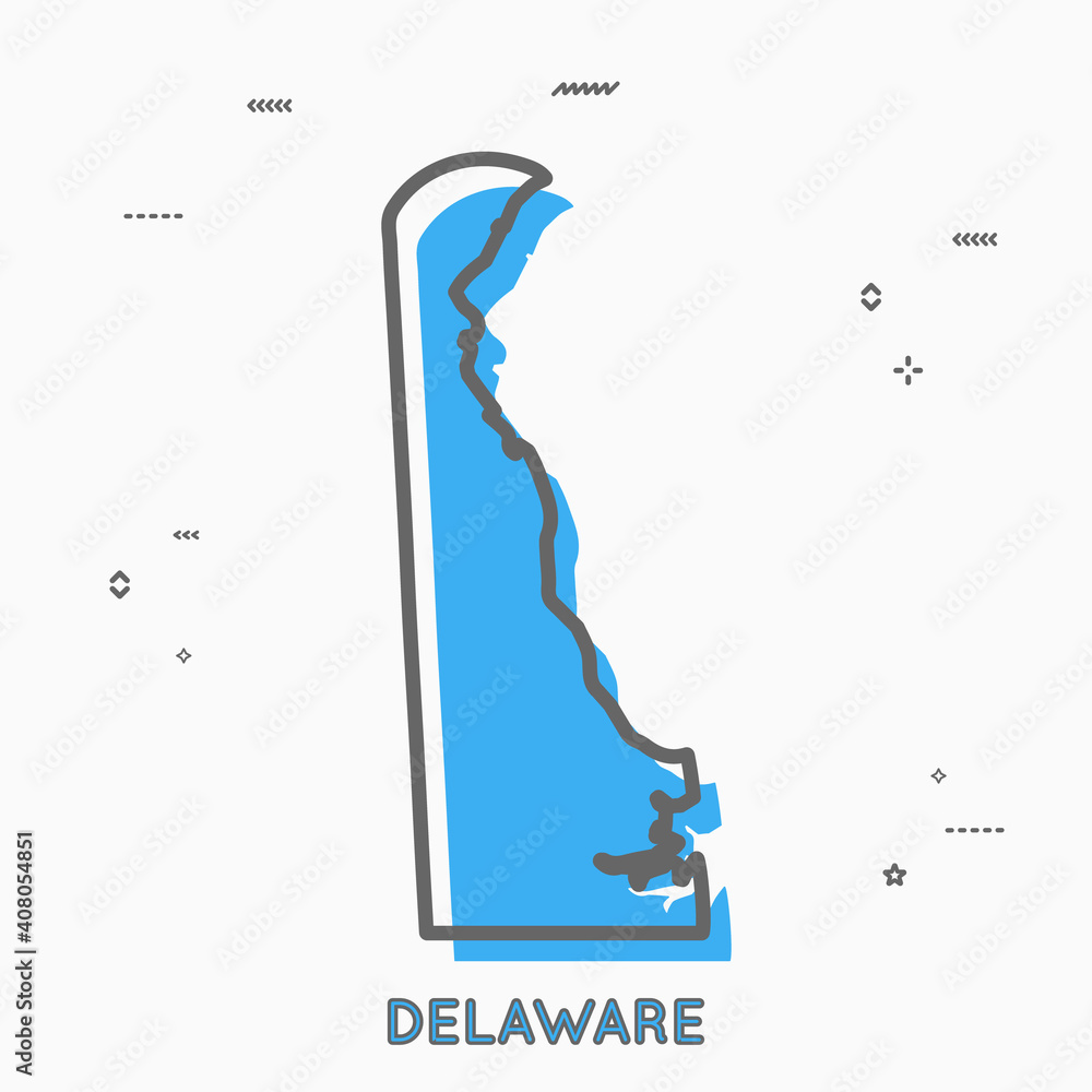 Delaware map in thin line style. Delaware infographic map icon with ...