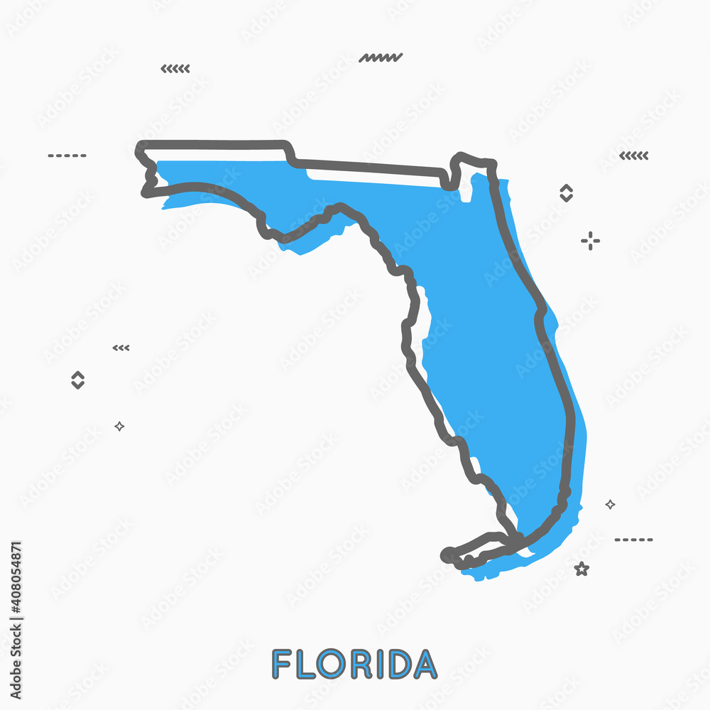Florida map in thin line style. Florida infographic map icon with small ...