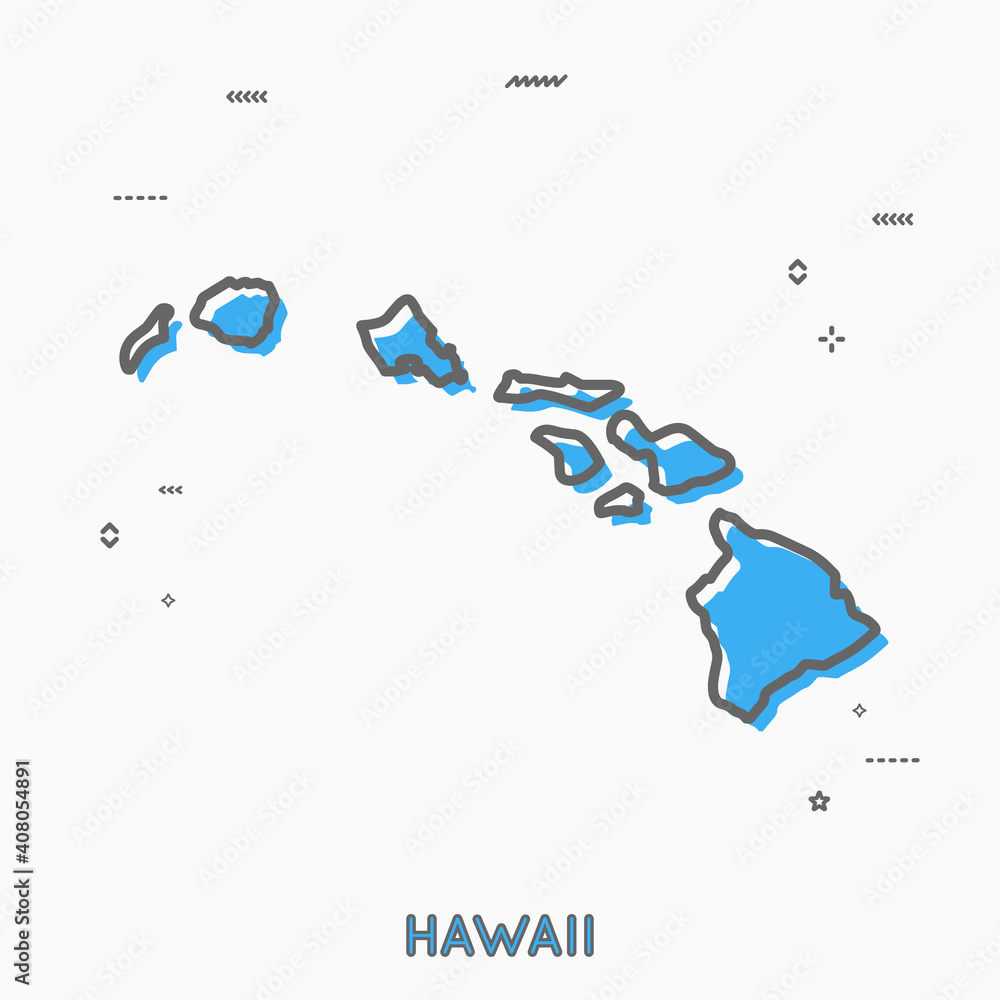 Hawaii map in thin line style. Hawaii infographic map icon with small ...
