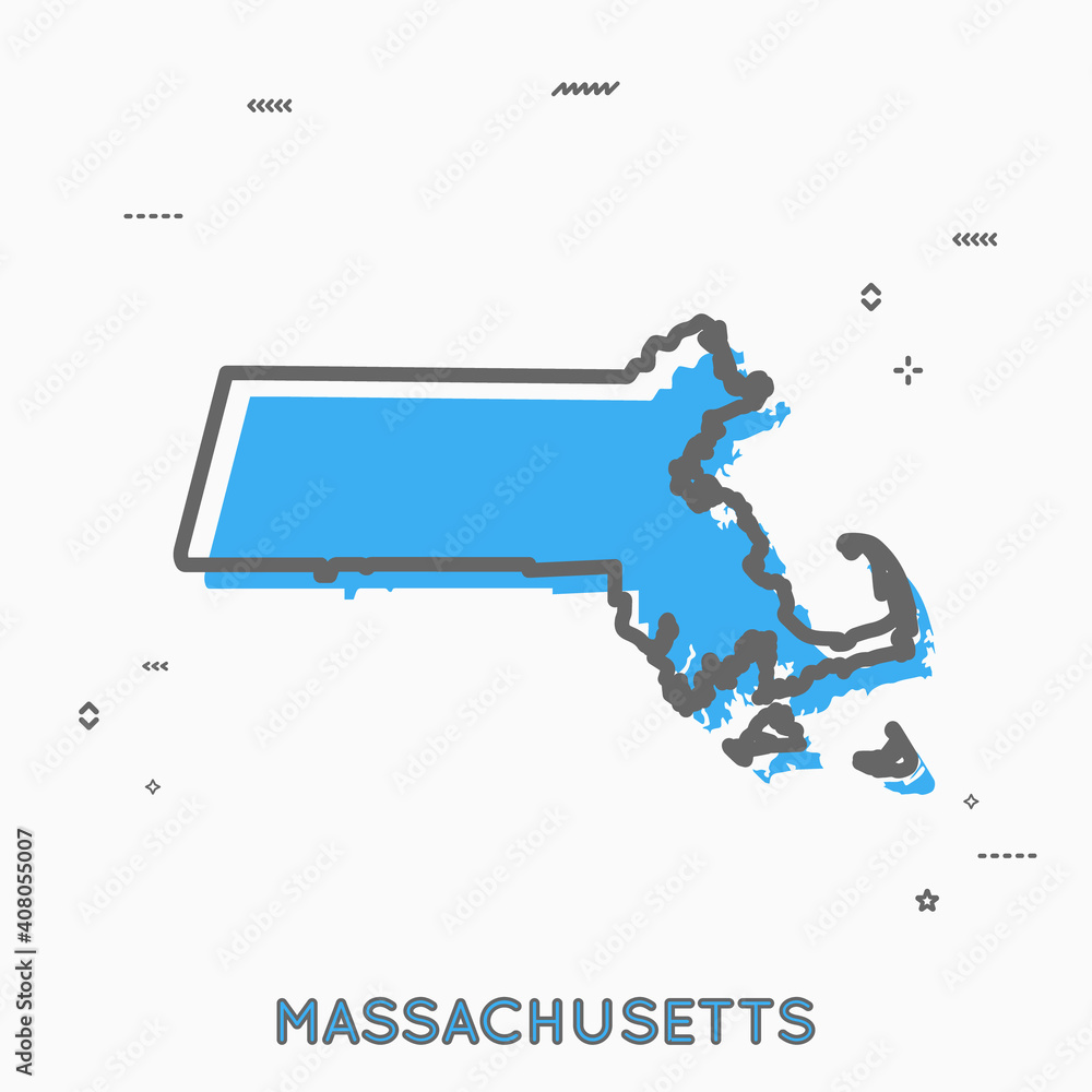 Massachusetts map in thin line style. Massachusetts infographic map ...
