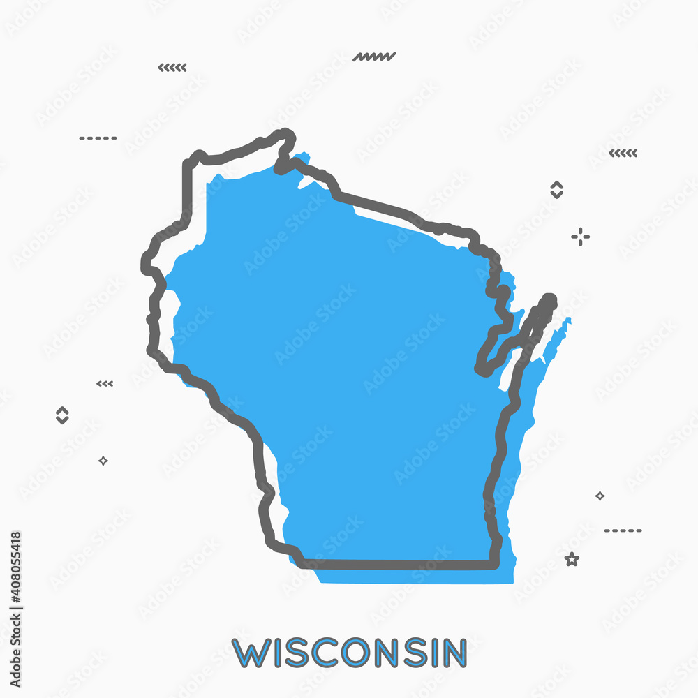 Wisconsin map in thin line style. Wisconsin infographic map icon with ...