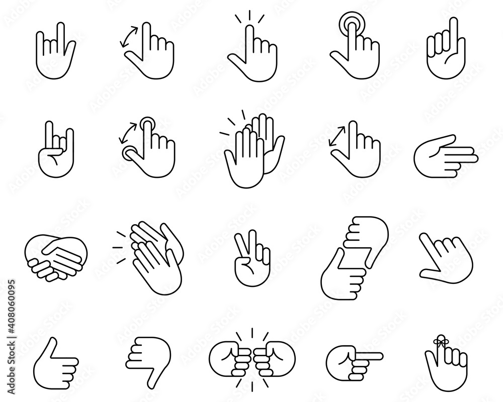 Vetor de Hand icon set. Clapping hands and other gestures, Brofisting gesture. Thin line art ...