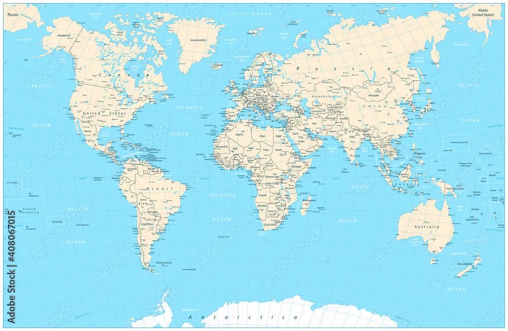 Highly detailed World Map vector illustration wall mural wallpaper ...