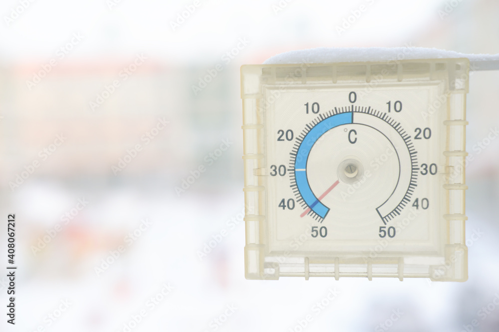 outdoor thermometer showing extremely cold temperature. winter cold ...