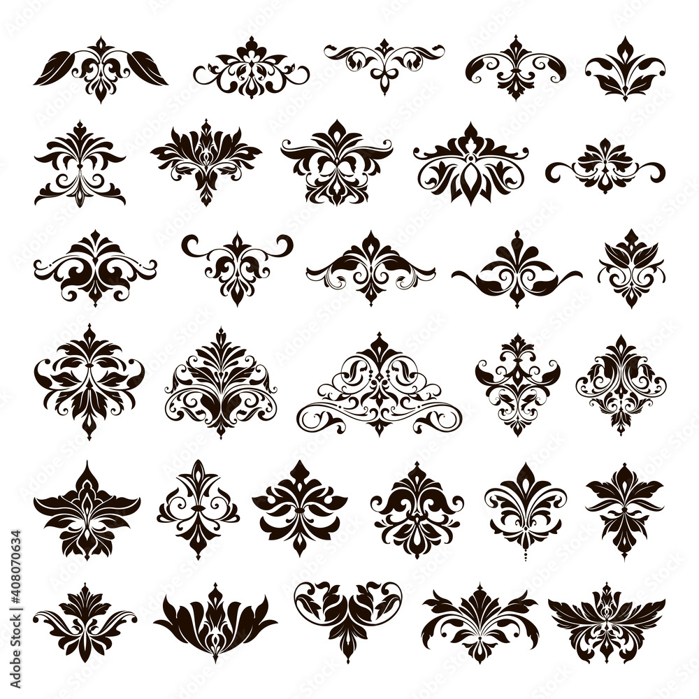 Ornamental design lace borders and corners Vector set art deco floral ...