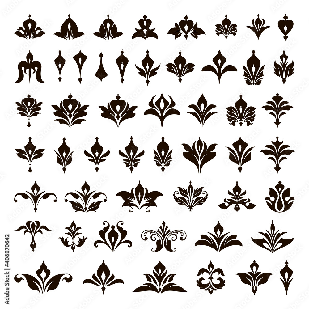 Ornamental design lace borders and corners Vector set art deco floral ...