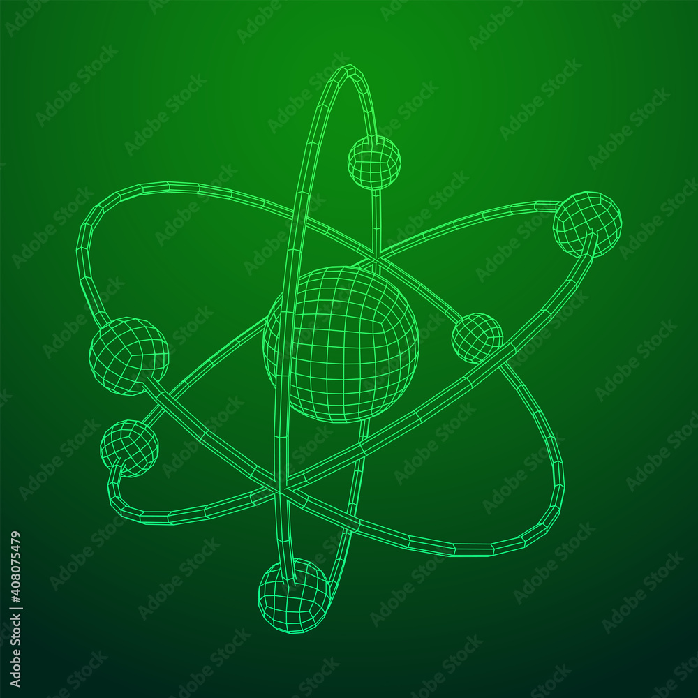 Vetor de Planetary model of atom with nucleus and electrons spining on ...