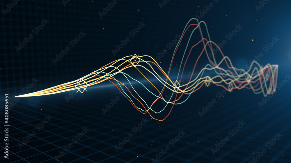 3d Curve Graph wave chart statistic diagrams with particles and flare ...