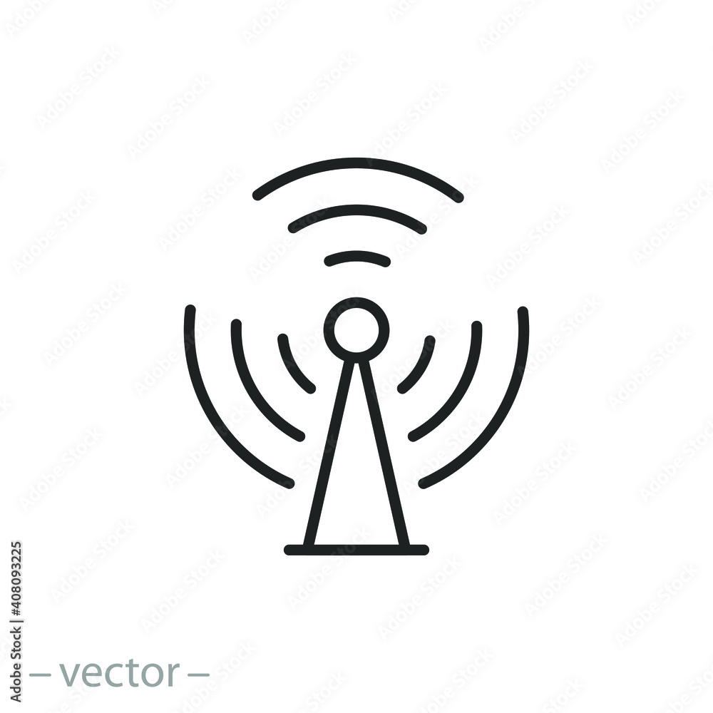 antenna or radar signal icon, telecommunication tower, cellular ...