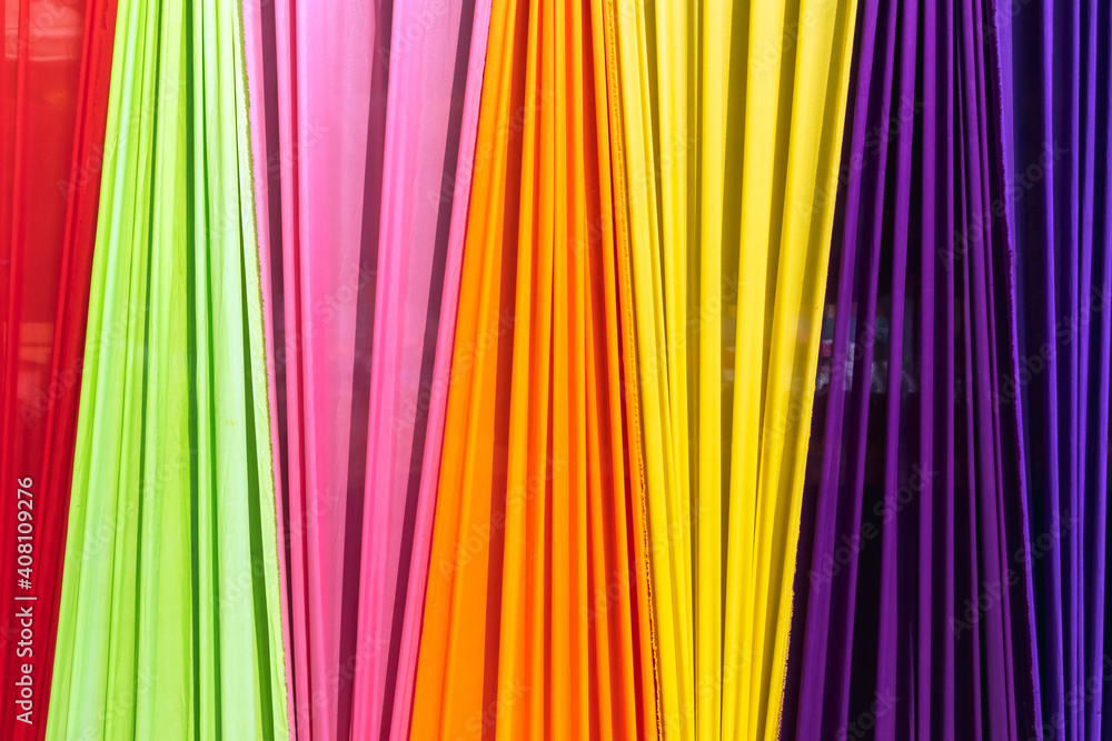Beautiful multi-colored curtains decorated as a backdrop for the ...