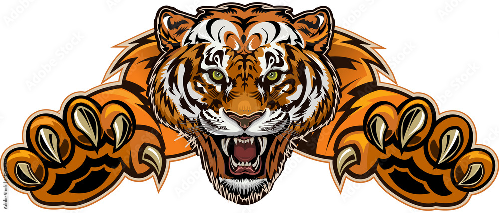 Angry Tiger Jump. Color Tattoo Stock Vector | Adobe Stock