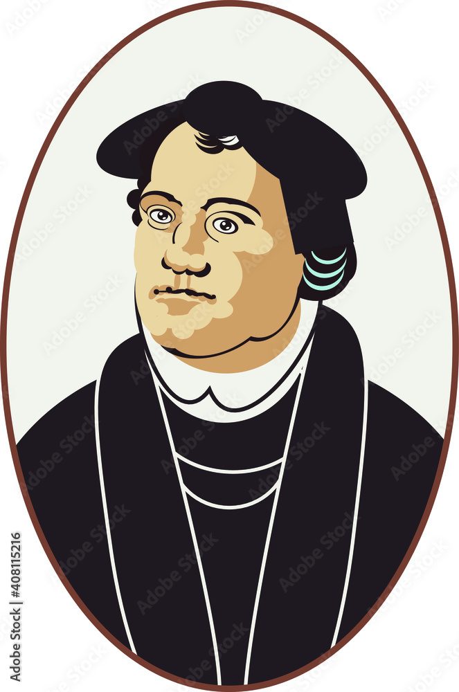 A Martin Luther portrait in a historical costume in oval frame isolated ...