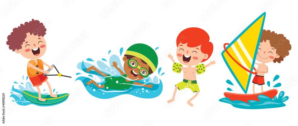 Happy Kids Making Various Sports Stock Vector | Adobe Stock