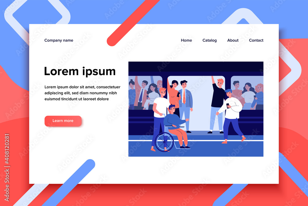 Handicapped guy and his helper travelling by subway train. Help, city ...