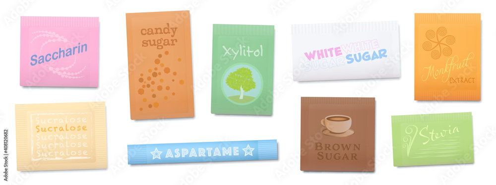 Vetor de Natural or artificial sweetener, sugar substitutes with less ...